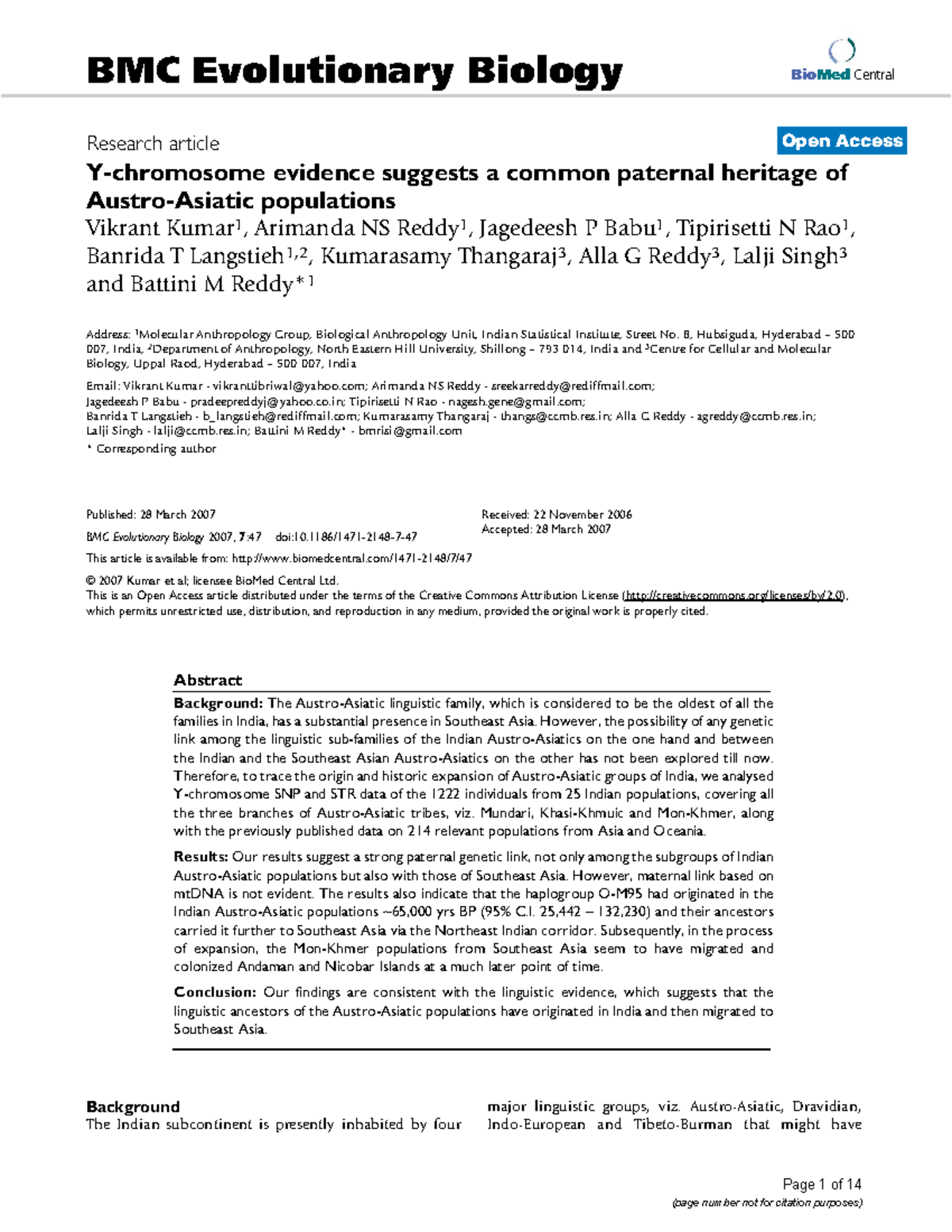 BMC Evolutionary Biology: Common Paternal Heritage in Indian ...