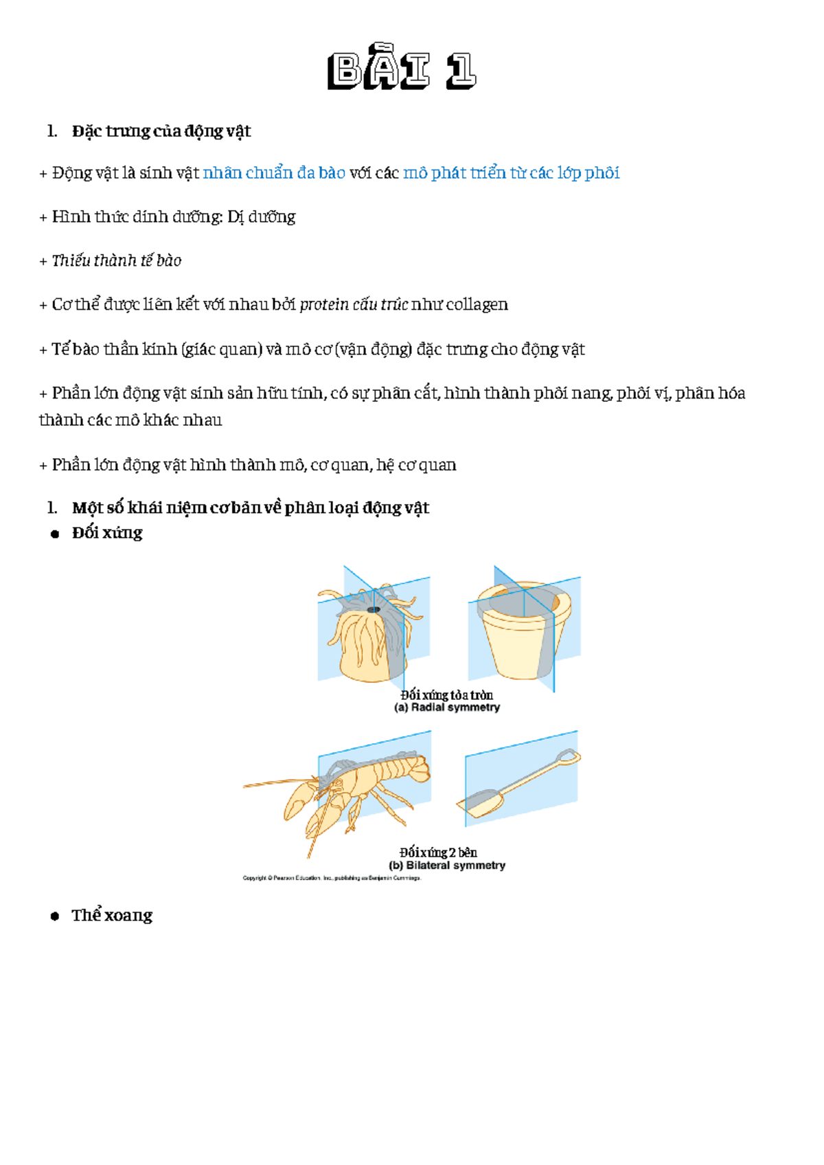 Bài 1 - gdxg - Bài 1 Động vật là sinh vật nhân chuẩn đa bào với các mô ...