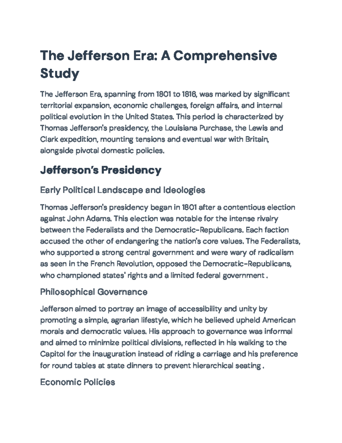The Jefferson Era (1801-1816): Expansion, Policies, and Conflicts - The ...