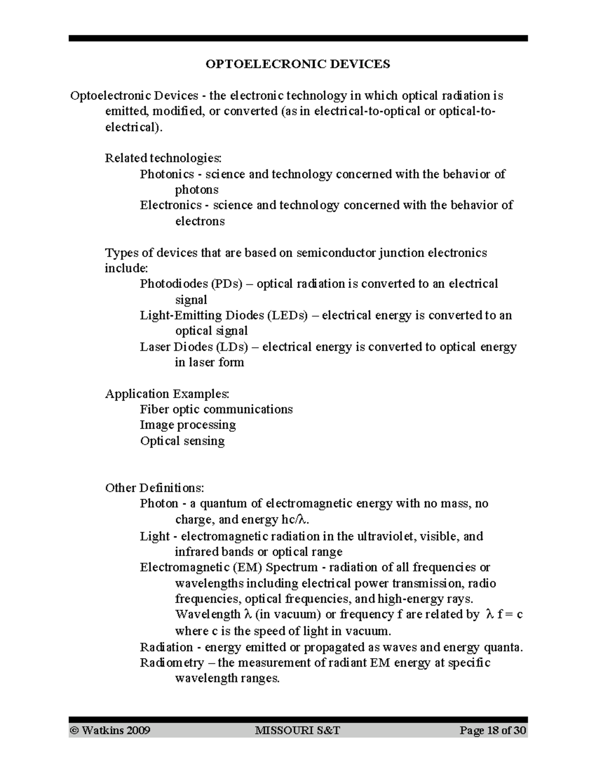 EE 2200 Lecture C-2: Overview of Optoelectronic Devices and Their ...