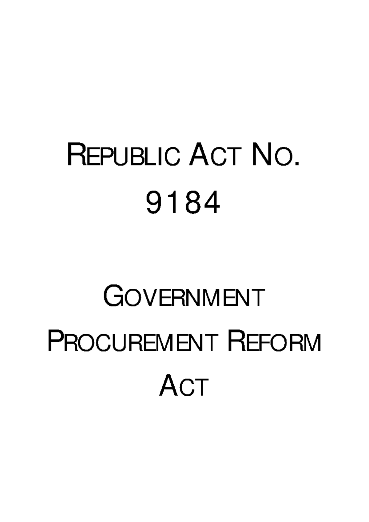 Government Procurement Reform Act - RA 9184 Compliance Guidelines - Studocu