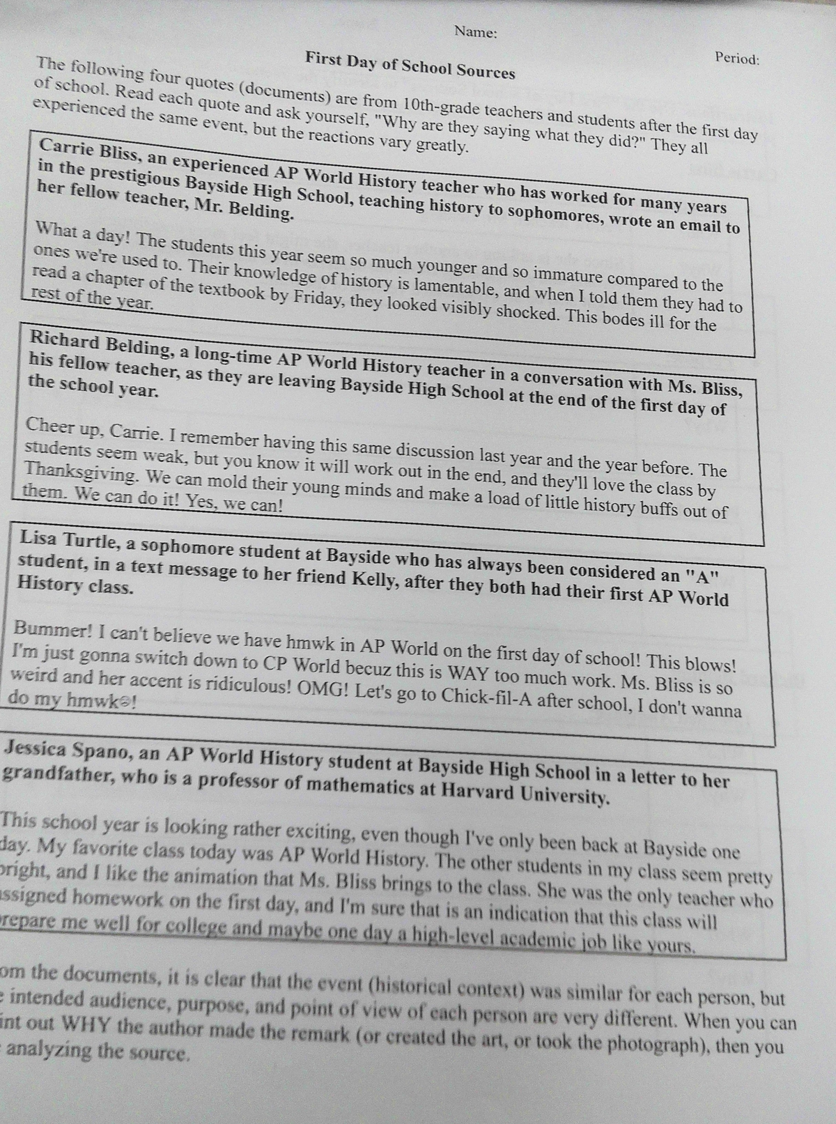 HIPPY Sourcing Practice: Analyzing First Day Reactions in AP World ...
