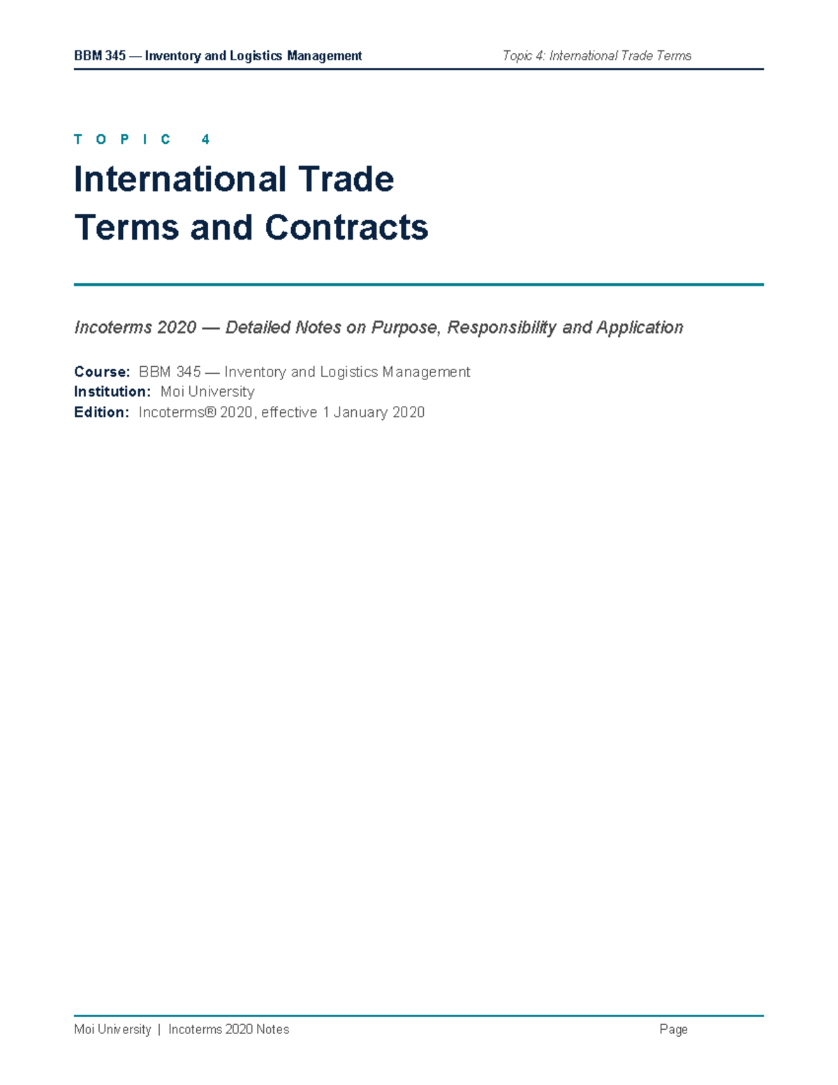 BBM 345 Incoterms 2020 Detailed Notes on International Trade Terms ...
