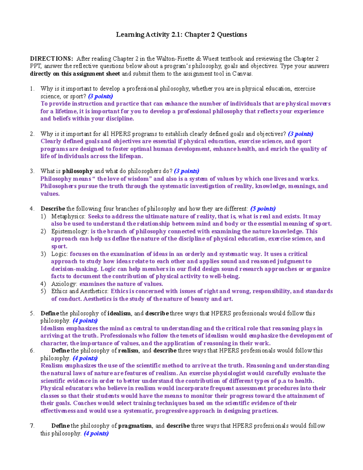 PE 200 Chapter 2 Reflection Questions and Key Concepts - Studocu