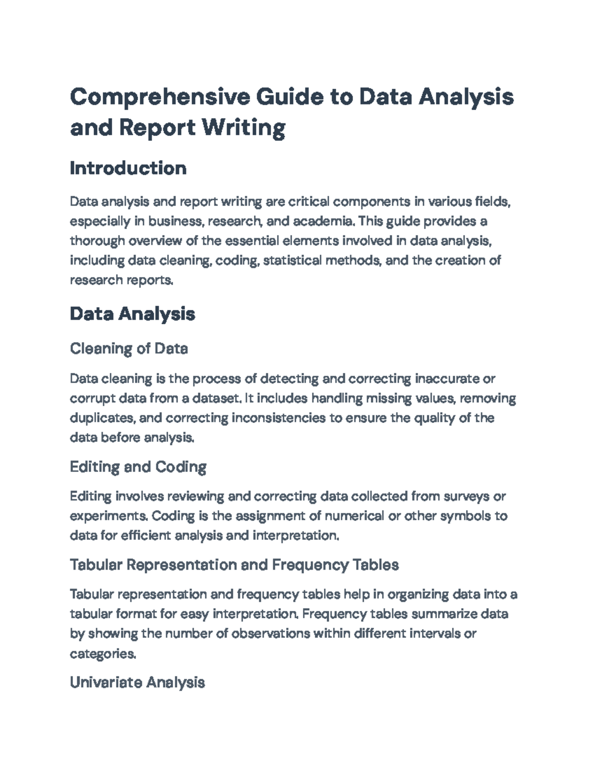 Comprehensive Guide to Data Analysis & Report Writing Techniques - Studocu