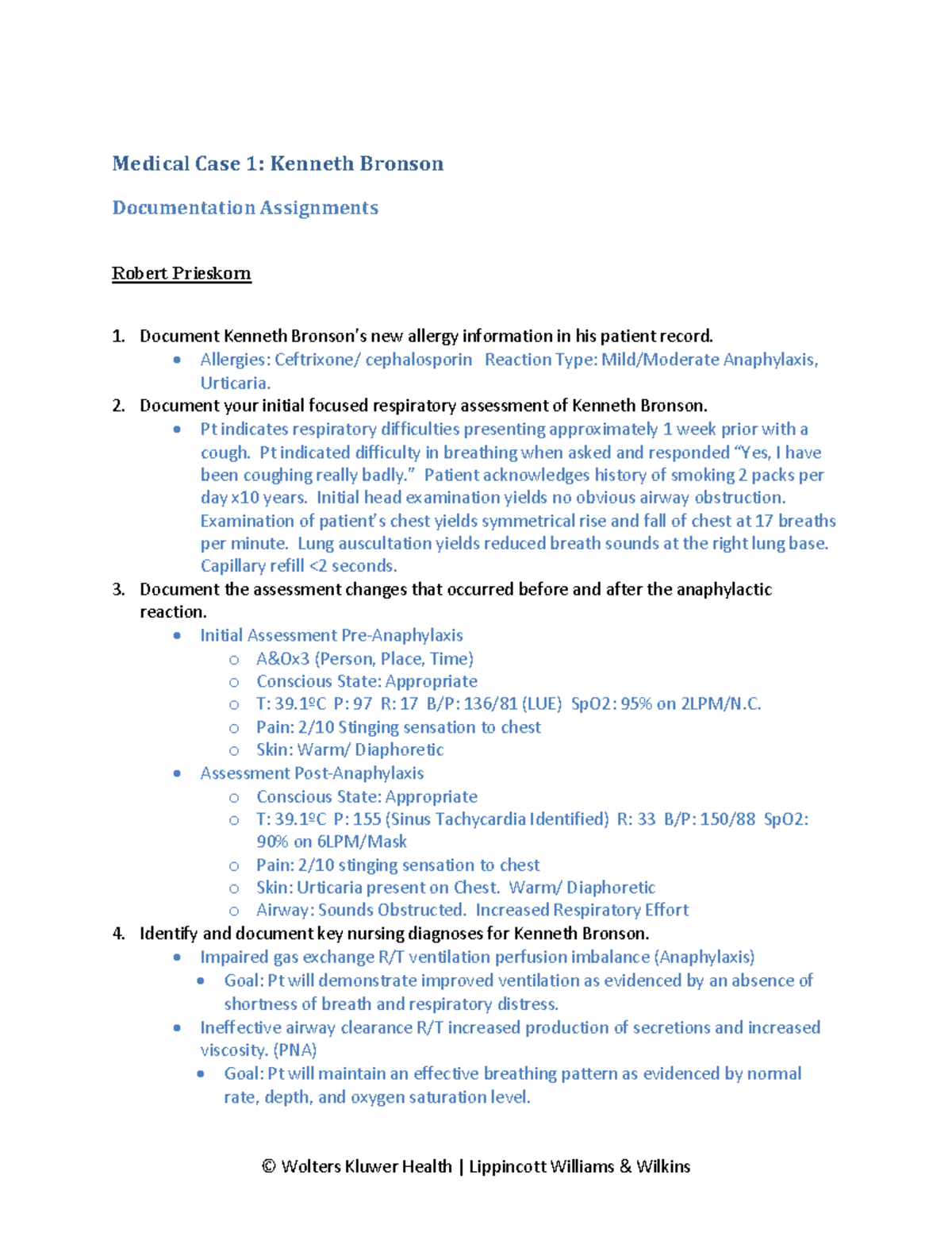 Medical Case Study: Kenneth Bronson Documentation & Reflection - Studocu