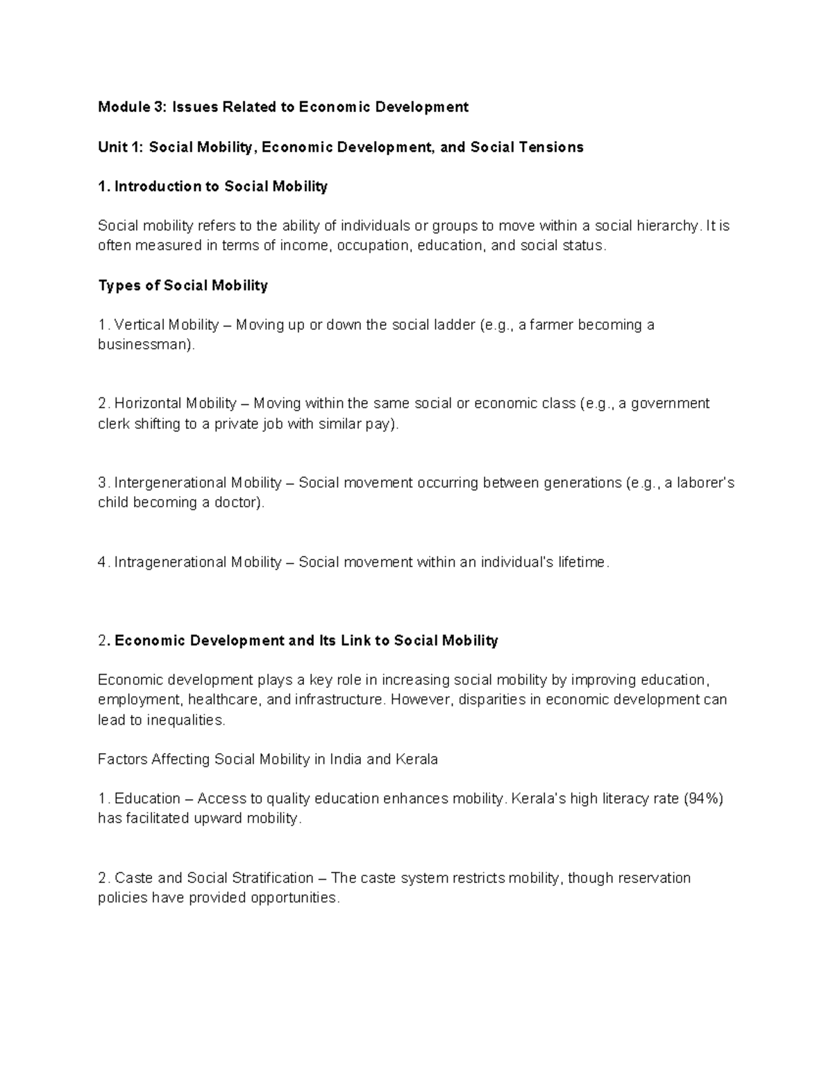 Module 3: Economic Development & Social Mobility Issues in India - Studocu