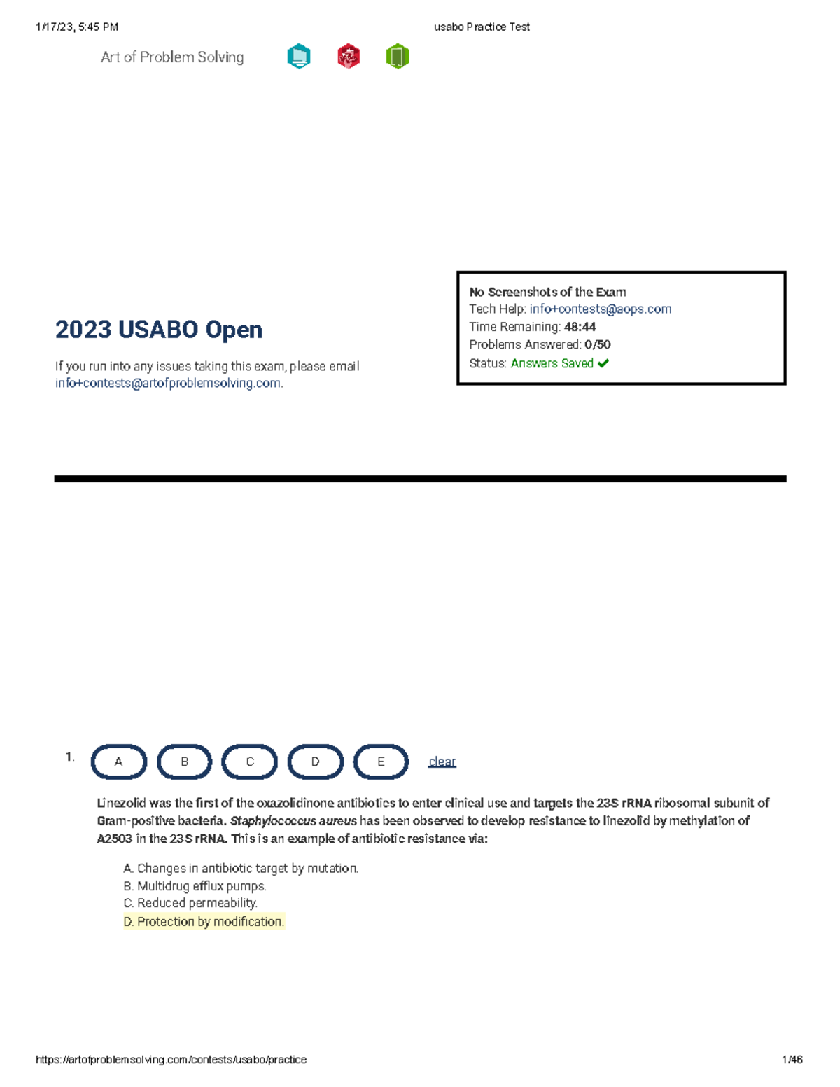2022 Usabo - mock exam - 1. If you run into any issues taking this exam ...