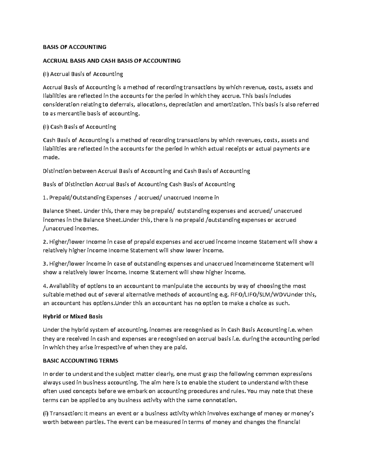 BASIS OF ACCOUNTING: ACCRUAL vs CASH METHOD EXPLAINED - Studocu
