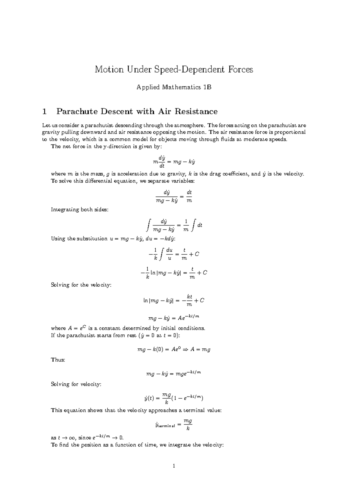 Applied Mathematics 1B: Chapter 4 Practice Problems on Motion and Forces - Studocu