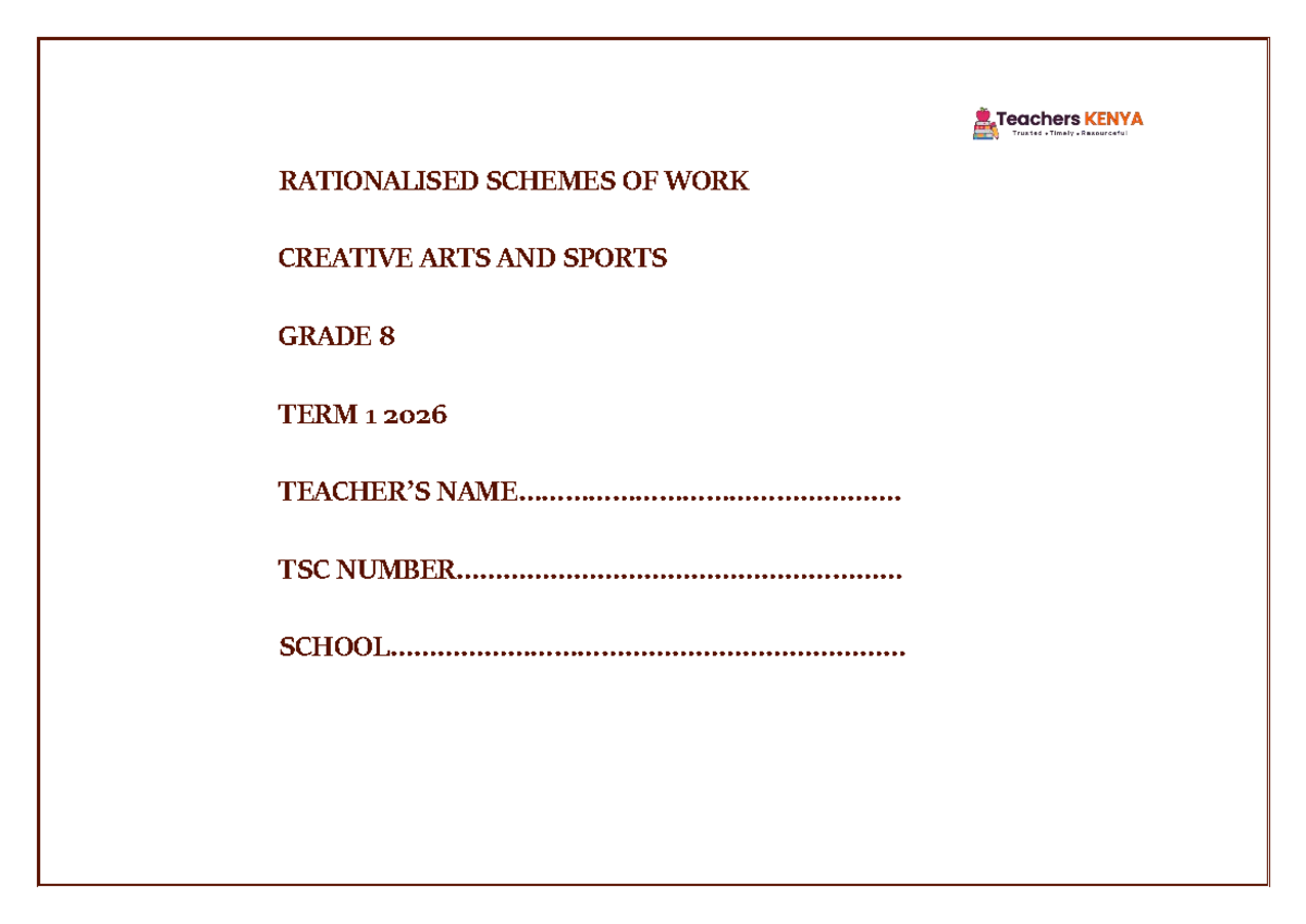 TERM 1 2026 Grade 8 Integrated Science Schemes of Work - Studocu