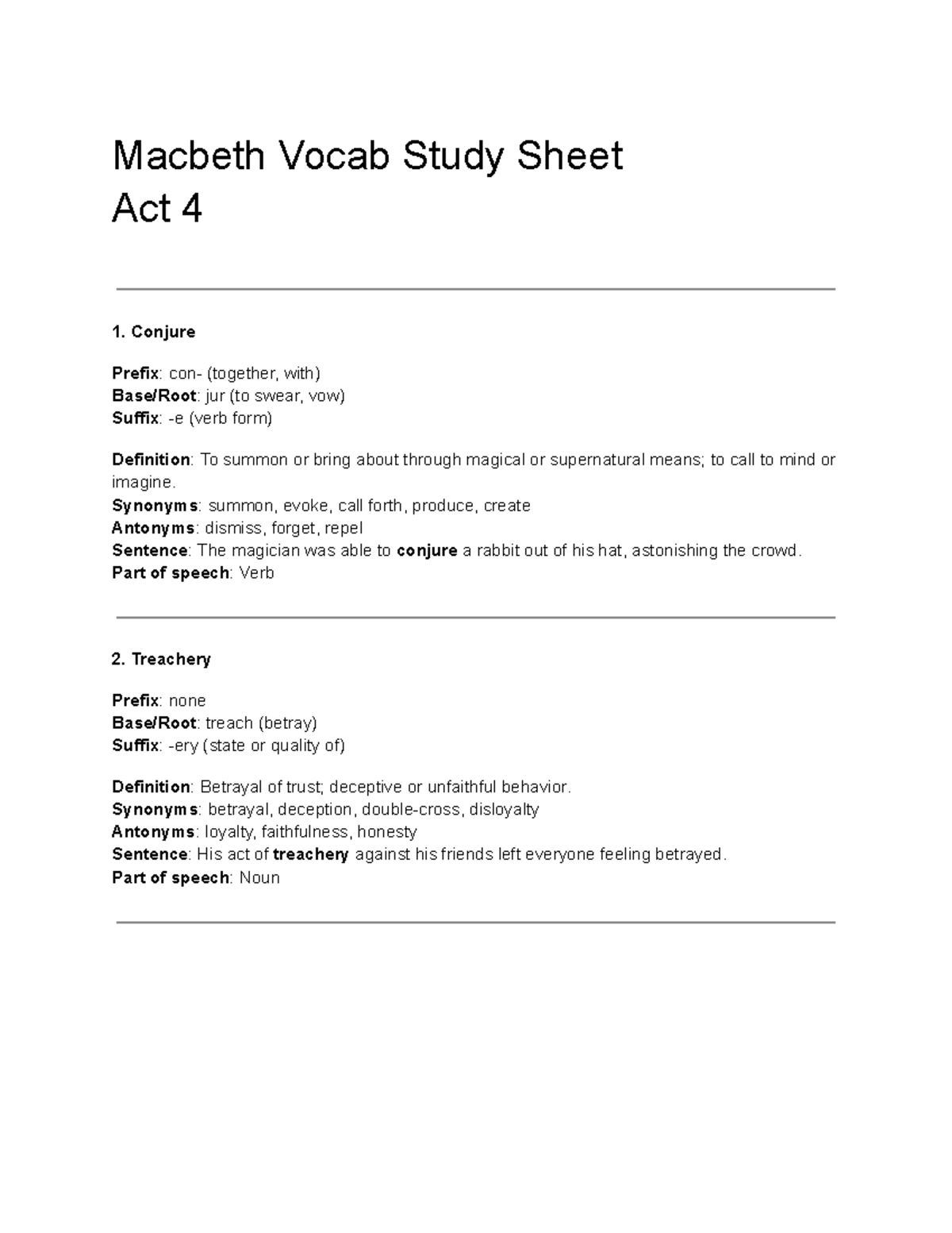 Copy of Macbeth Act 4 Vocab Study - Macbeth Vocab Study Sheet Act 4 ...