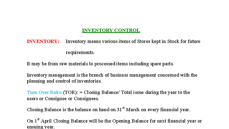 Inventory Control 1: Key Concepts and Analysis Techniques - Studocu