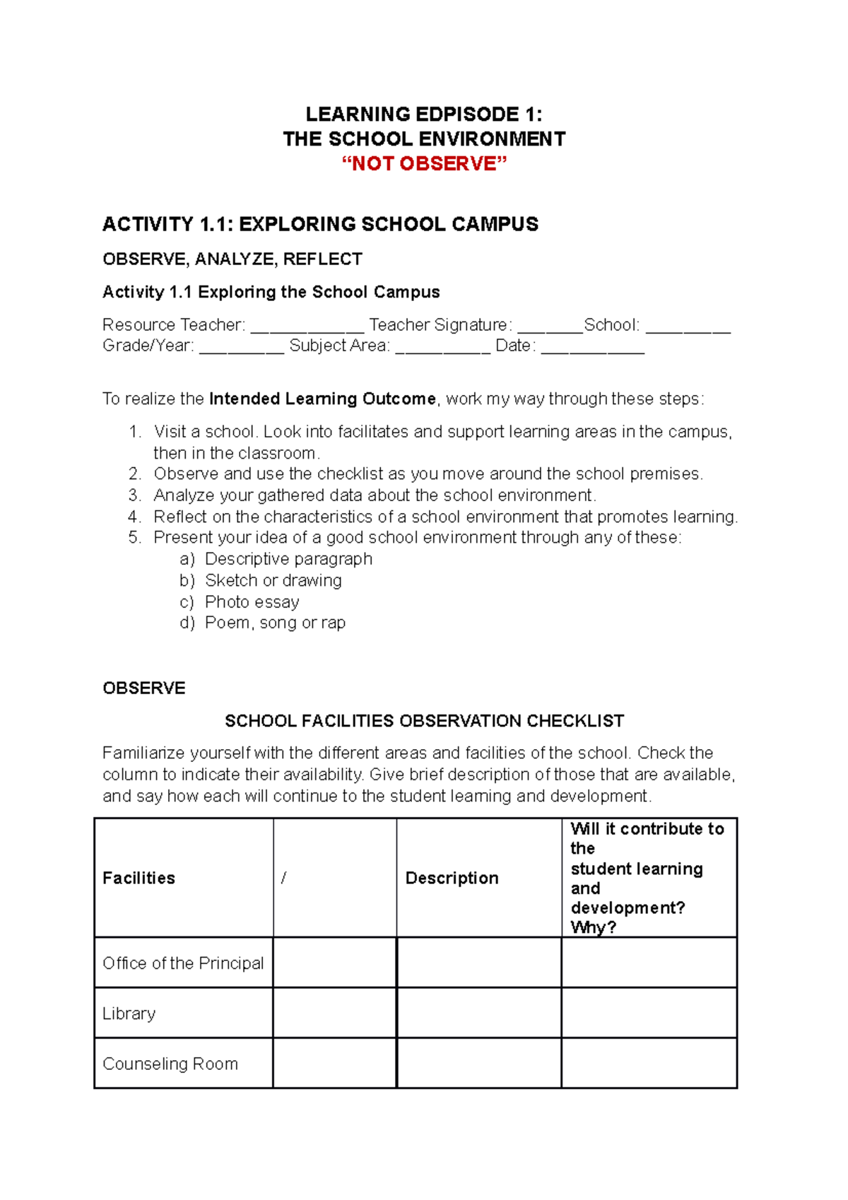 Field Study 1: Observations from Episodes 1 to 4 Activities - Studocu