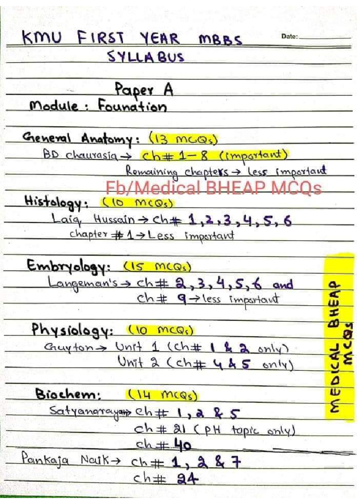 KMU First Year MBBS Syllabus Overview for Exam Preparation - Studocu