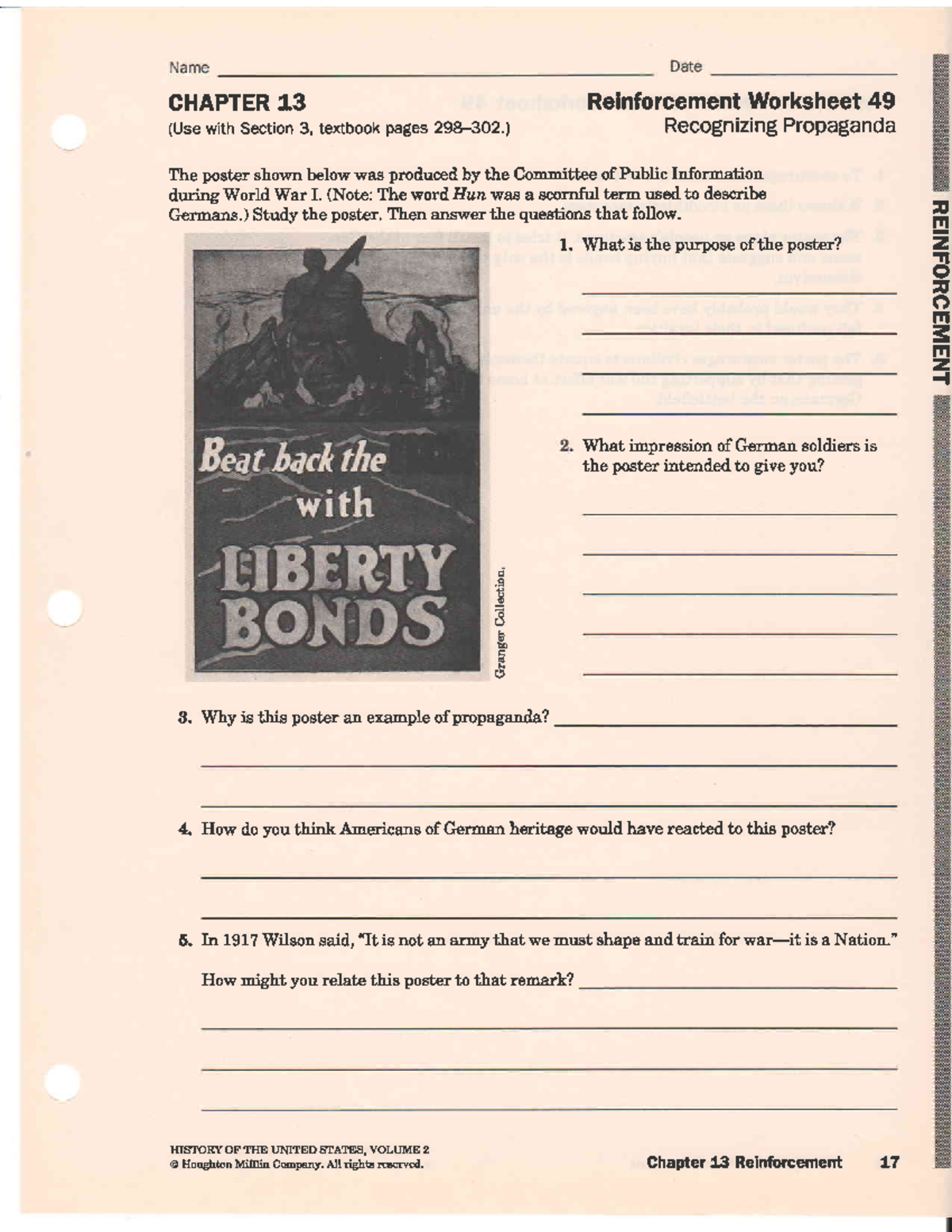 Reinforcement Worksheet 49: Analyzing Propaganda in Chapter 13 - Studocu