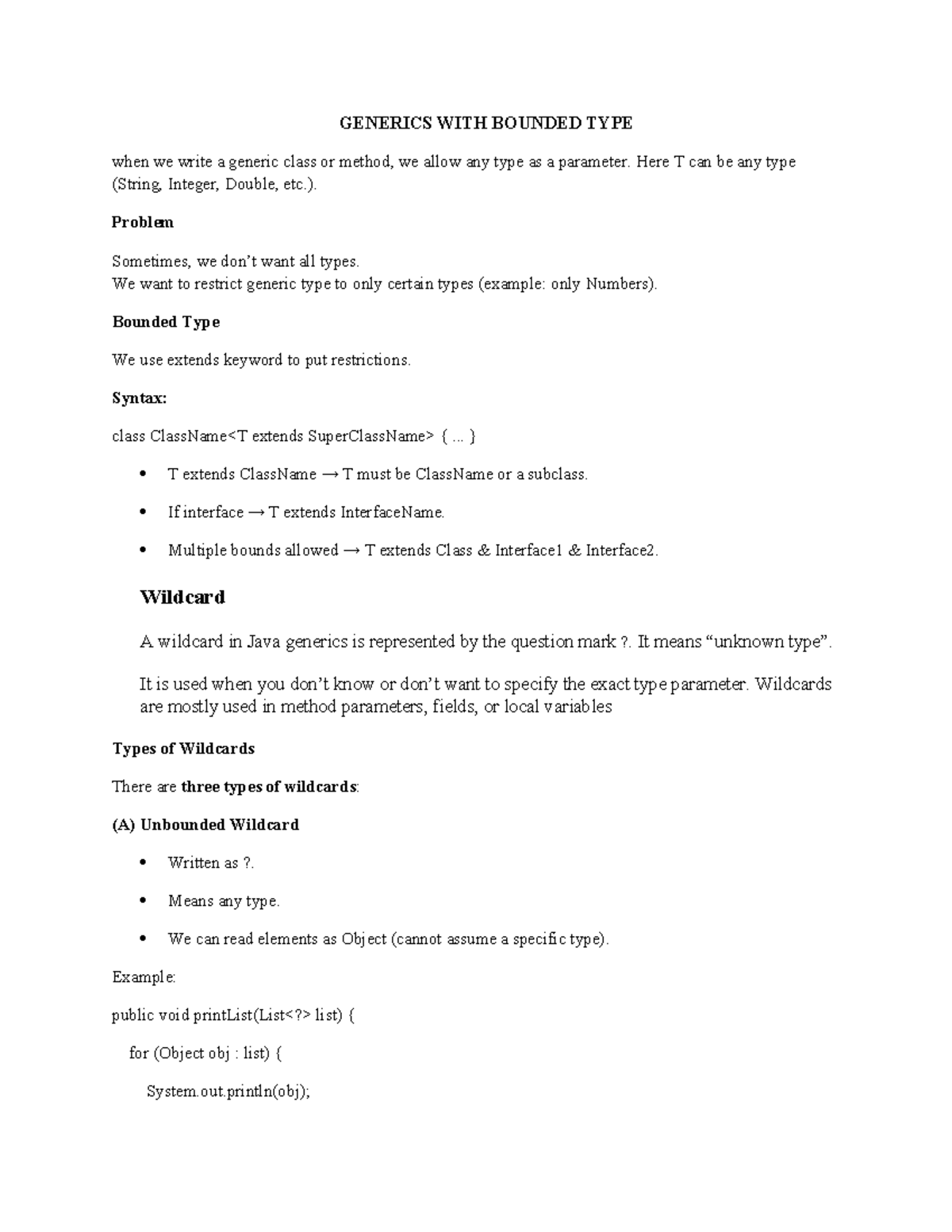 4.4 Generics with Bounded Type: Understanding Wildcards in Java - Studocu