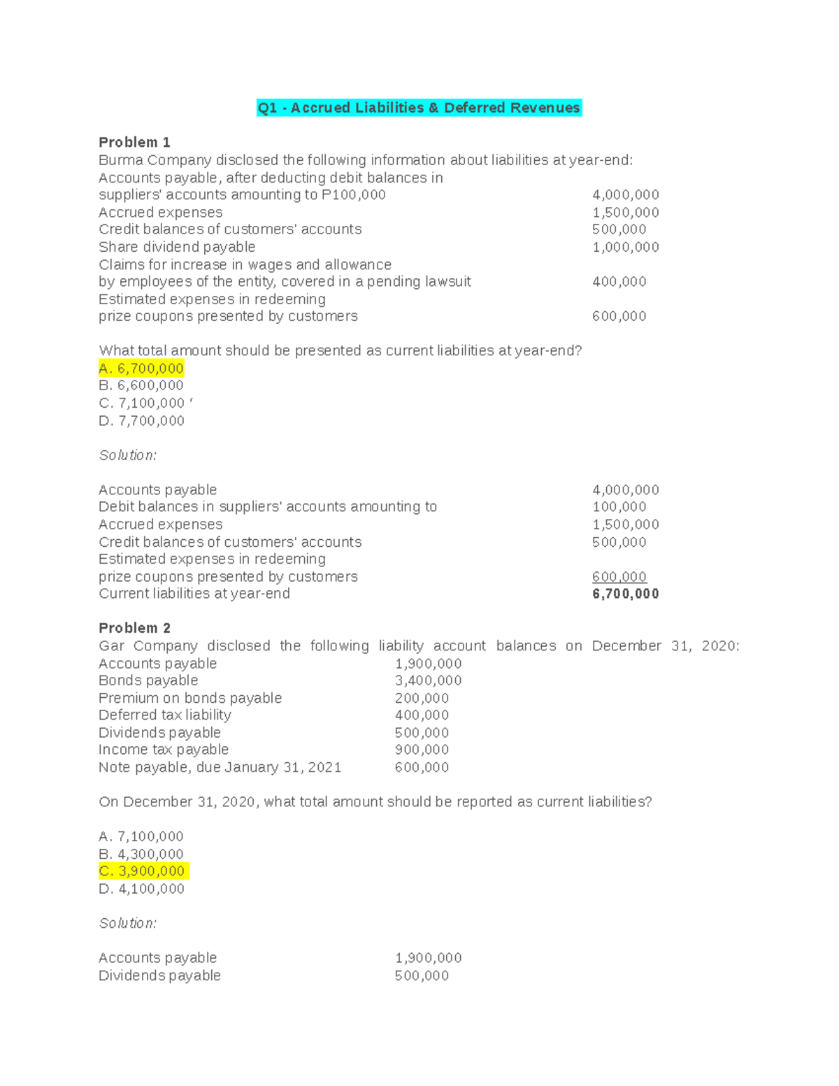 IA3 Current Liabilities: Quizzes & Exams Solutions Analysis - Studocu