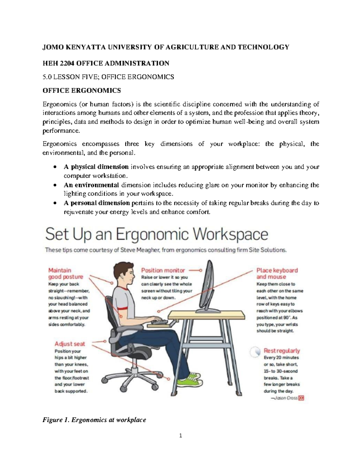 HEH 2204 Office Administration: Lesson 5 on Office Ergonomics - Studocu