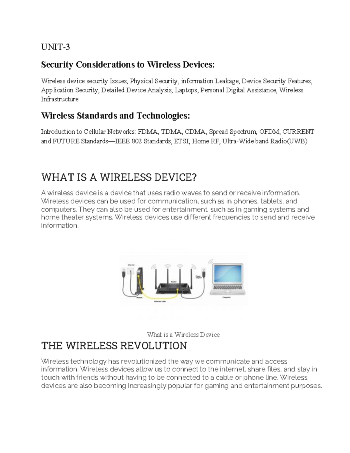 WNS UNIT-3 Notes: Security Considerations for Wireless Devices - Studocu