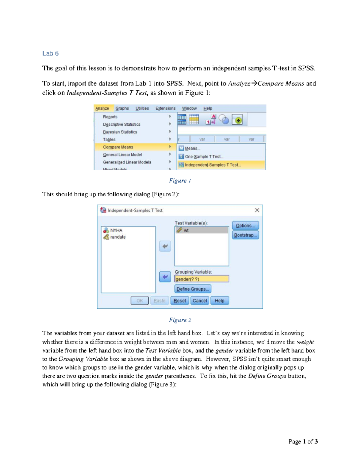 Lab 6: Independent Samples t-Test in SPSS - Questions & Interpretation ...