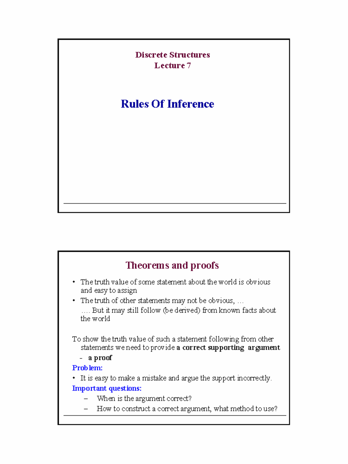 Discrete Structures Lecture 7: Rules of Inference and Proofs - Studocu