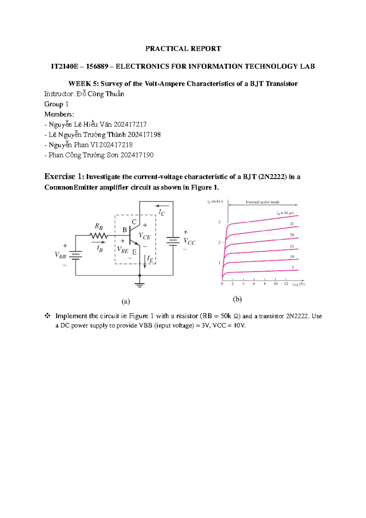 Lab 05 Report IT2140E: BJT Transistor Characteristics Analysis - Studocu