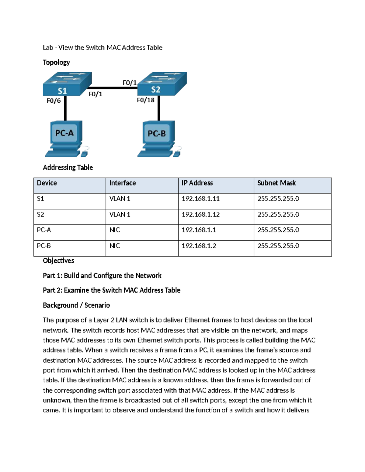 Lab 737: Building and Analyzing Switch MAC Address Tables in Khoanlnse ...