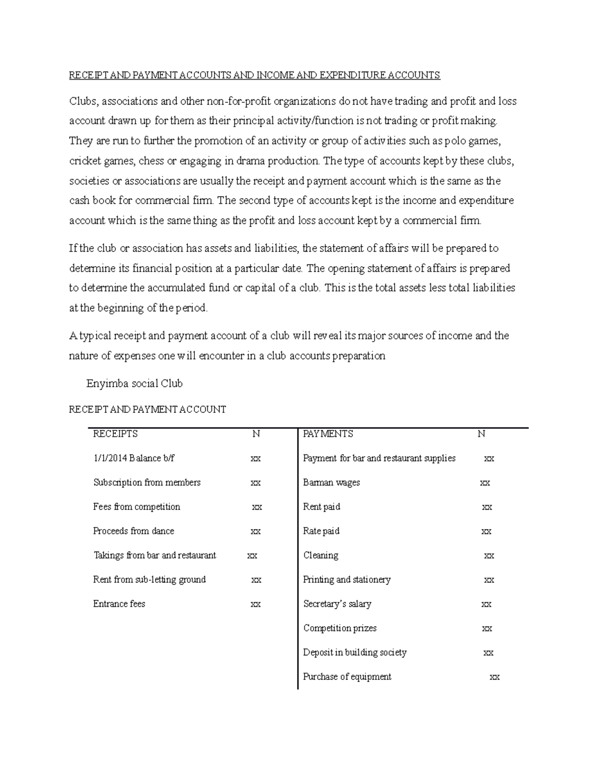 Receipt and Payment & Income and Expenditure Acc. for Clubs 2021 - Studocu
