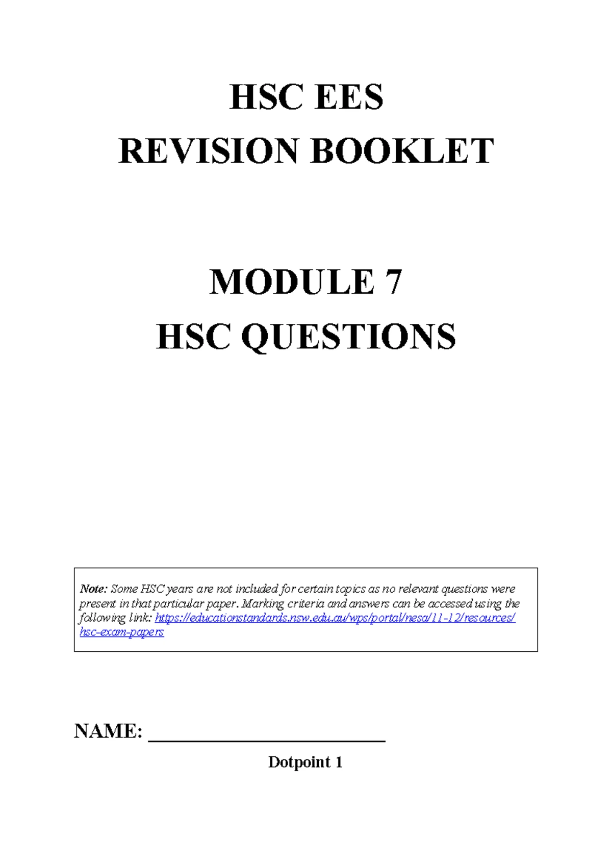 HSC EES Module 7 Revision Booklet: Past Exam Questions - Studocu