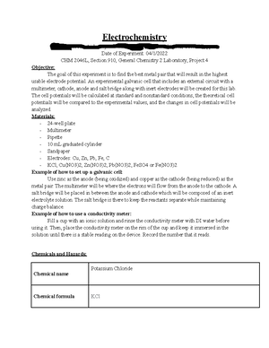 Chemistry 2 Pre Lab Module 0 - Chemistry II Pre-Lab Module 0 CHM 2046L ...