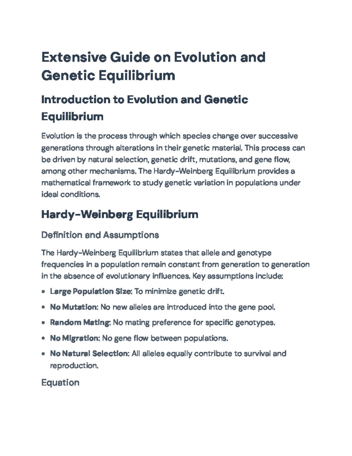 Comprehensive Guide to Evolution and Genetic Equilibrium (BIO101 ...