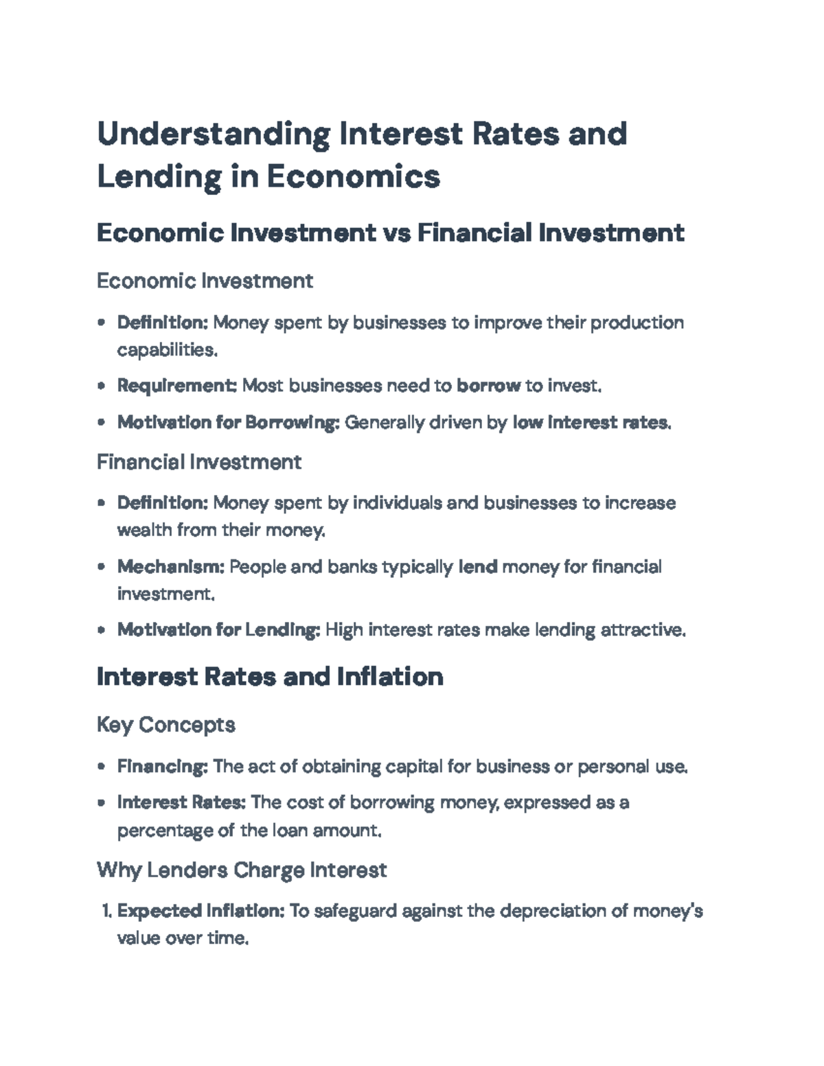 Understanding Interest Rates & Lending in Economics: Key Concepts - Studocu