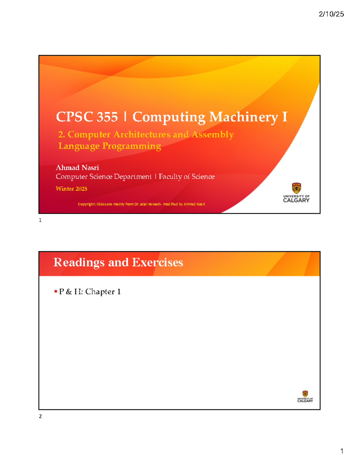 2 - Computer Architecture ahn P1 - CPSC 355 | Computing Machinery I 2. Computer Architectures ...