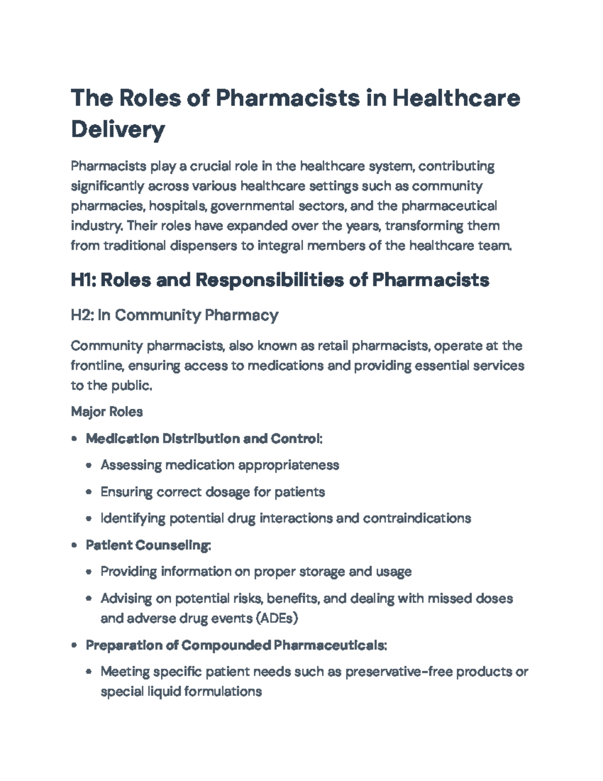 Roles and Responsibilities of Pharmacists in Healthcare Systems - The Roles of Pharmacists in ...