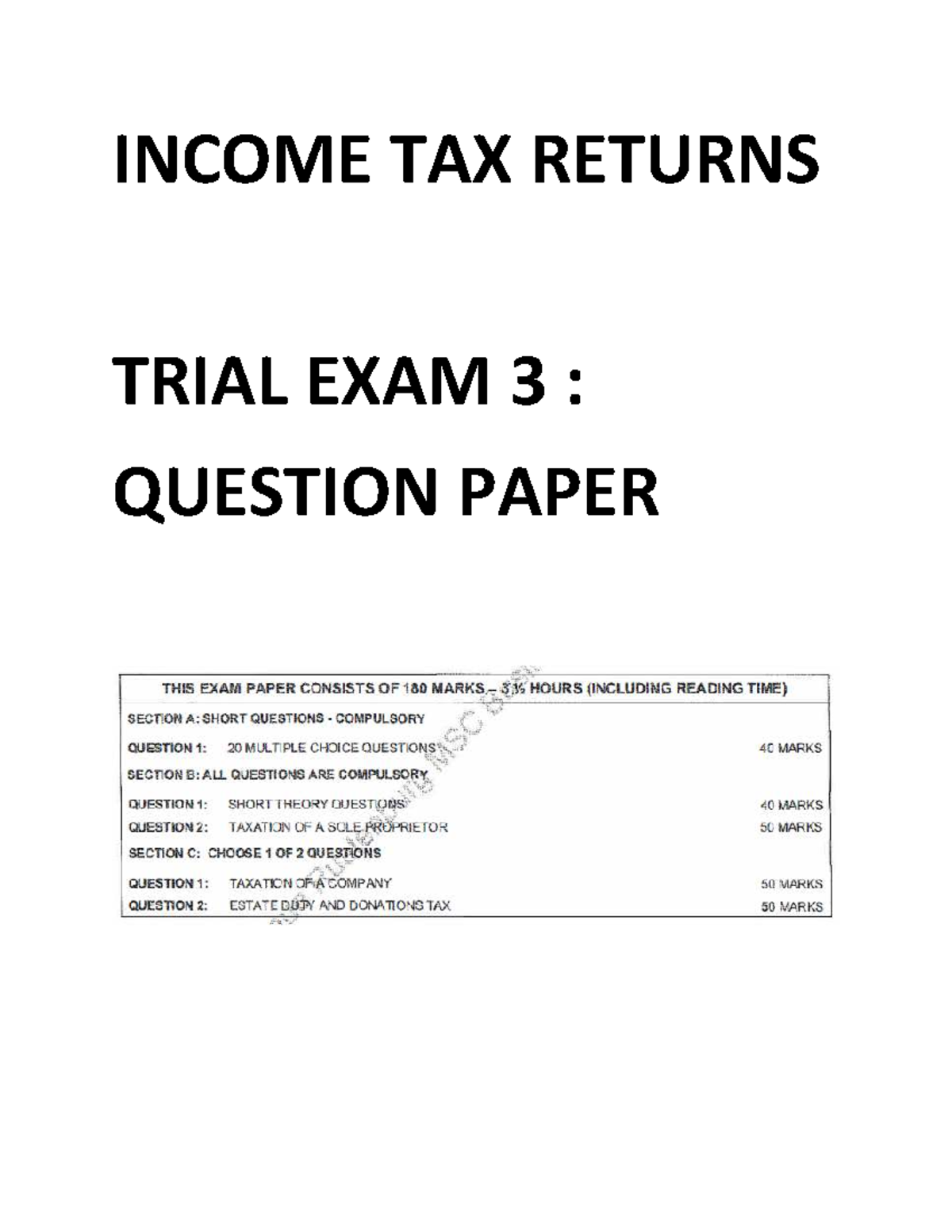 ITRT FINAL EXAM QUESTION PAPER - INCOME TAX RETURNS (FEB 2021) - Studocu