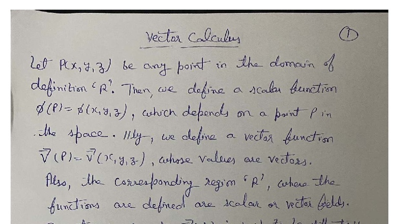 Vectors 1 - Notes on Vector Calculus Concepts and Derivatives - Studocu