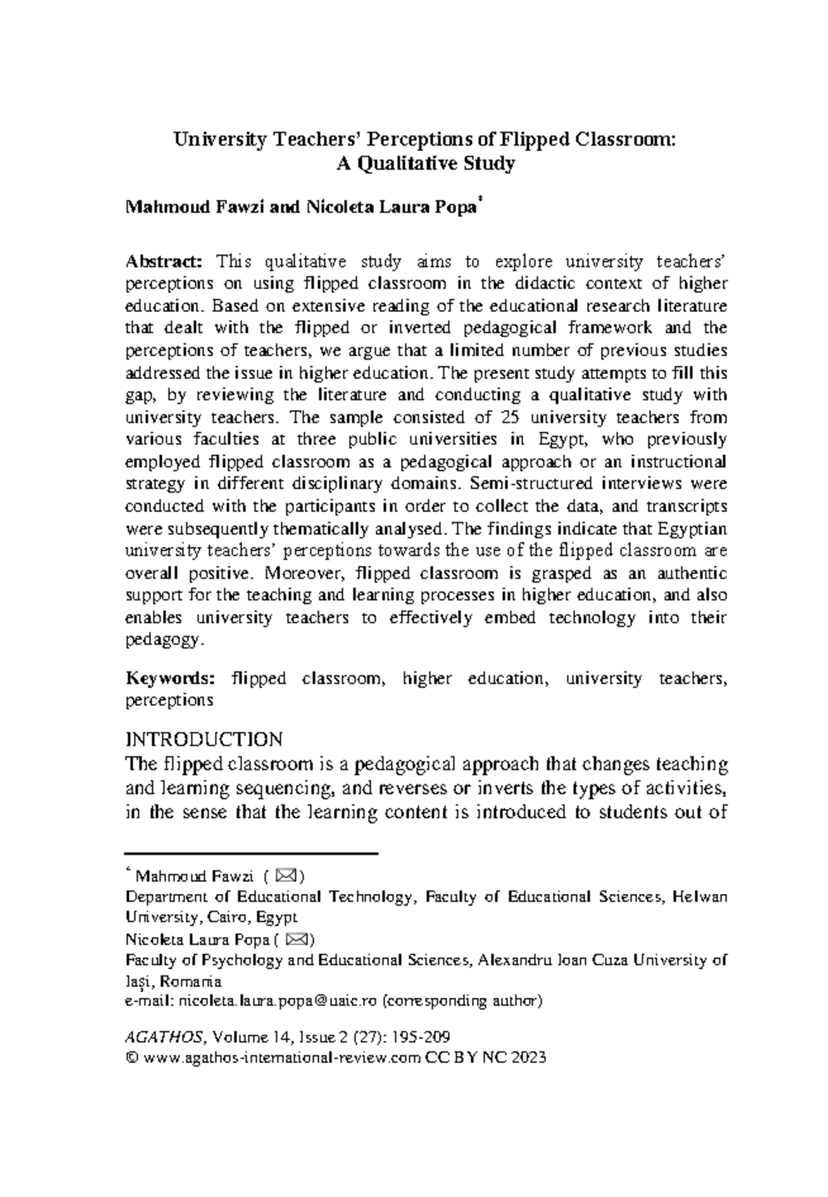 University Teachers' Perceptions of Flipped Classroom: A Qualitative ...