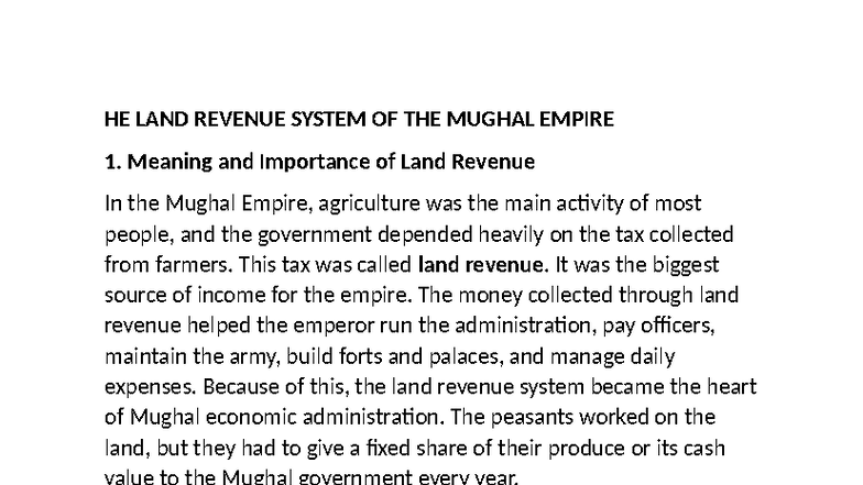 HE LAND REVENUE AND ZABTI SYSTEM IN THE MUGHAL EMPIRE - Studocu