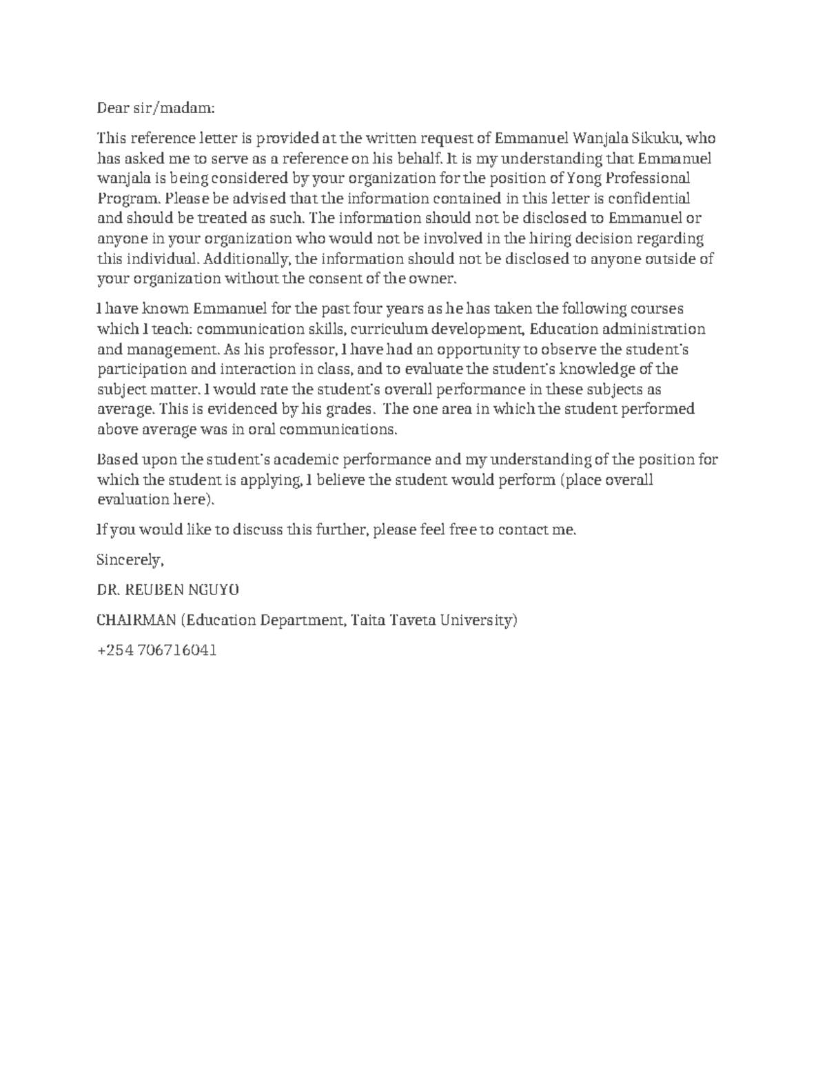 Reference Letter for Emmanuel Wanjala Sikuku - Professional Program ...