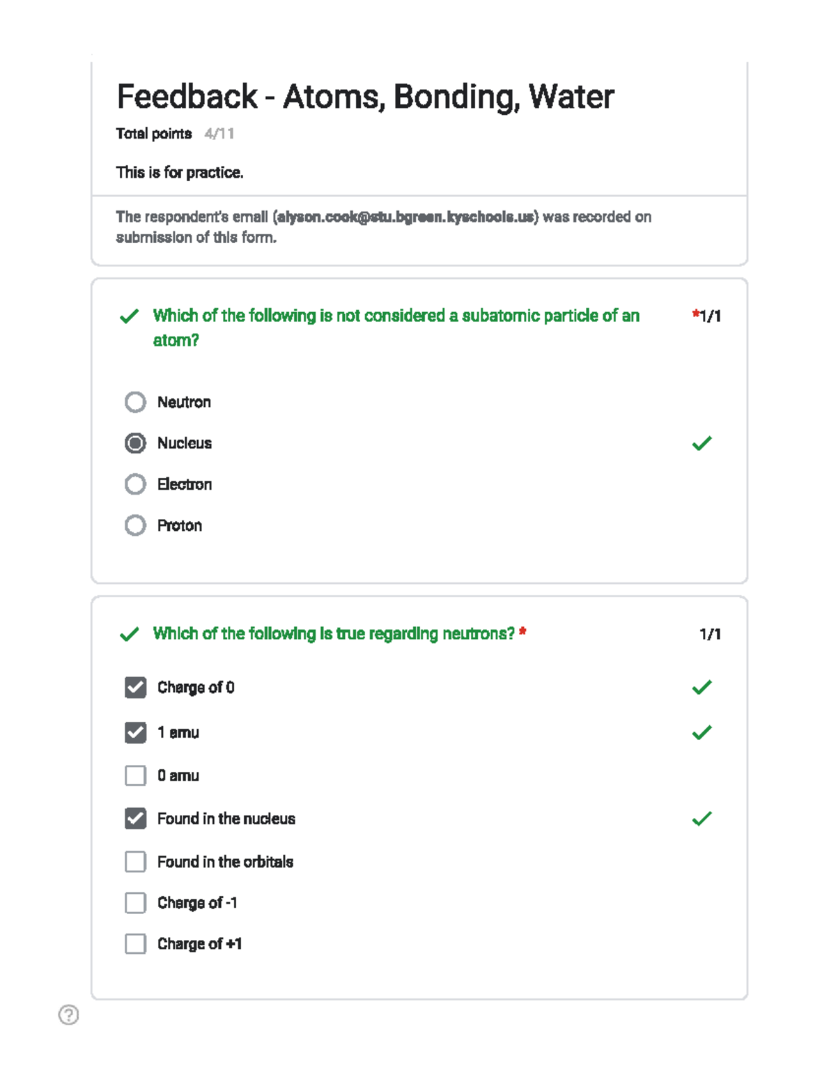 Final Exam: Feedback on Atoms, Bonding, and Water - Studocu