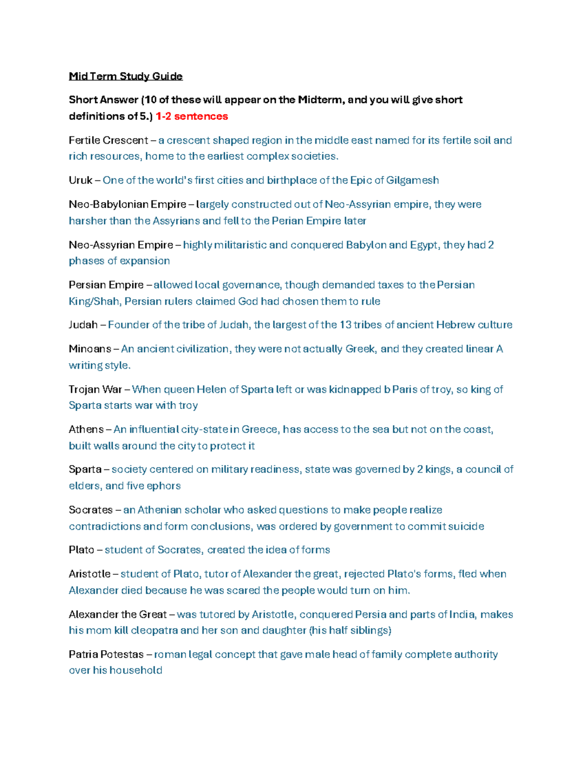 Midterm Study Guide: Key Themes in Ancient Civilizations - Studocu