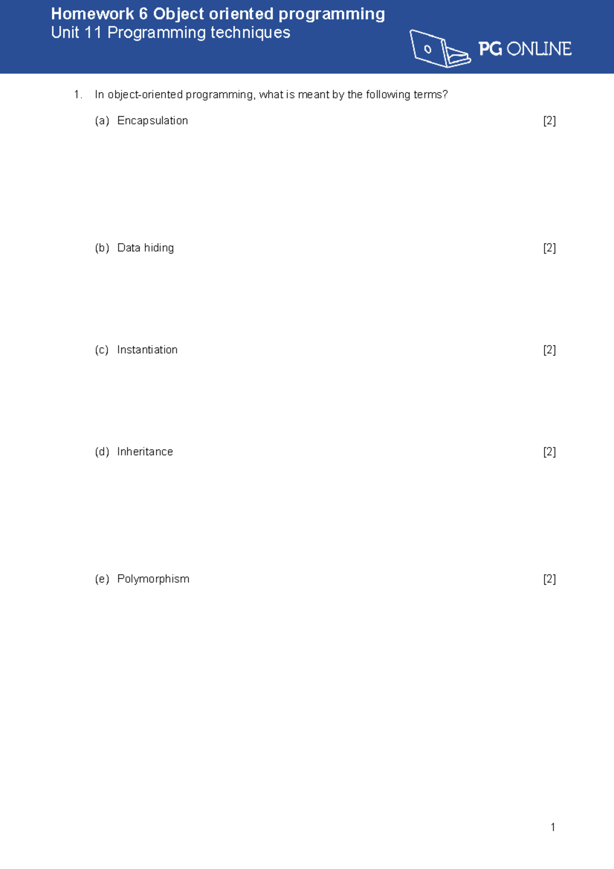 Comp Sci: Homework 6 - Object-Oriented Programming Concepts - Studocu