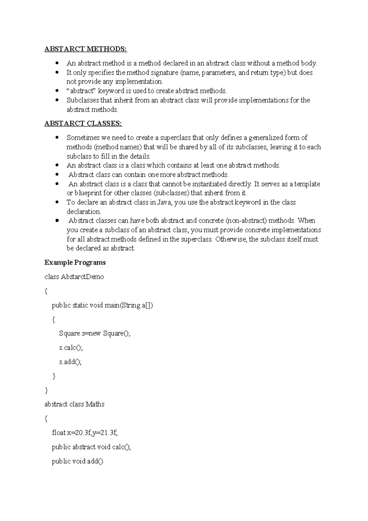 Abstract Classes in Java: Key Concepts and Examples - Studocu