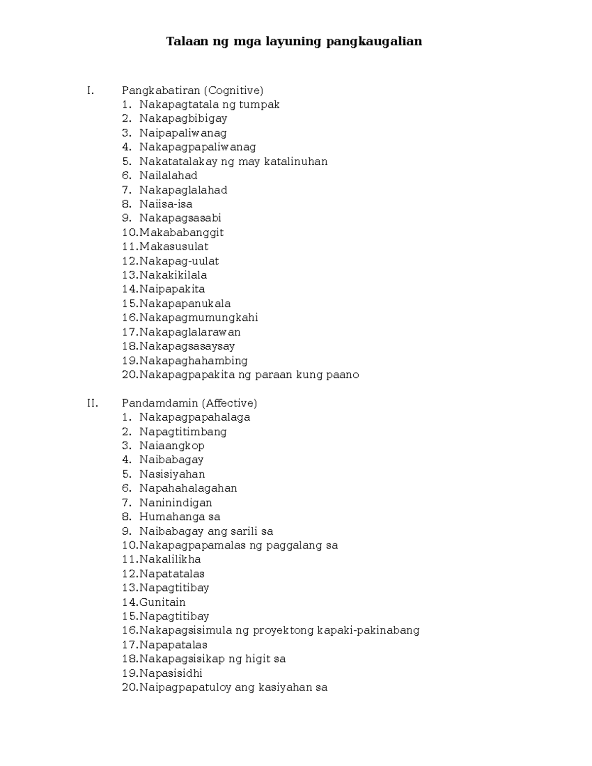 Mga Layuning Pangkaugalian sa Kognitibo, Pandamdamin, at Pangkasanayan ...