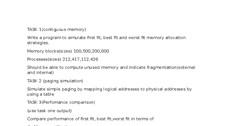 OS Assignments - Memory allocation lab - TASK 1(contiguous memory ...