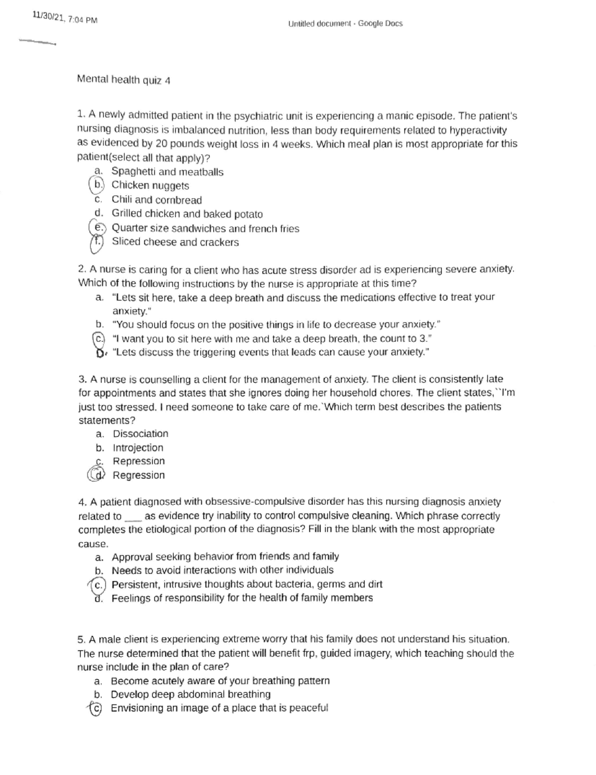MH quiz 4 - week4 quiz - 7:04 PM Untitled document Google Docs Mental ...