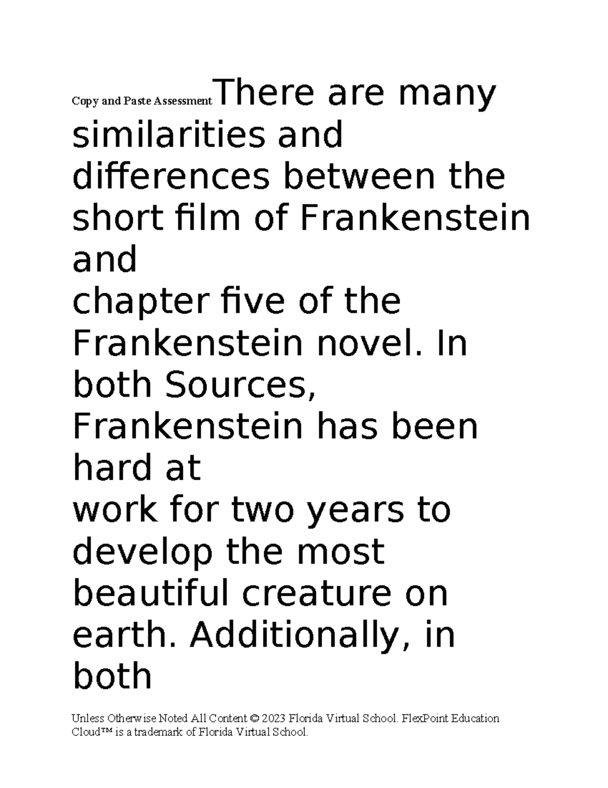 Frankenstein Analysis: Comparing Short Film & Novel Chapter Five - Studocu