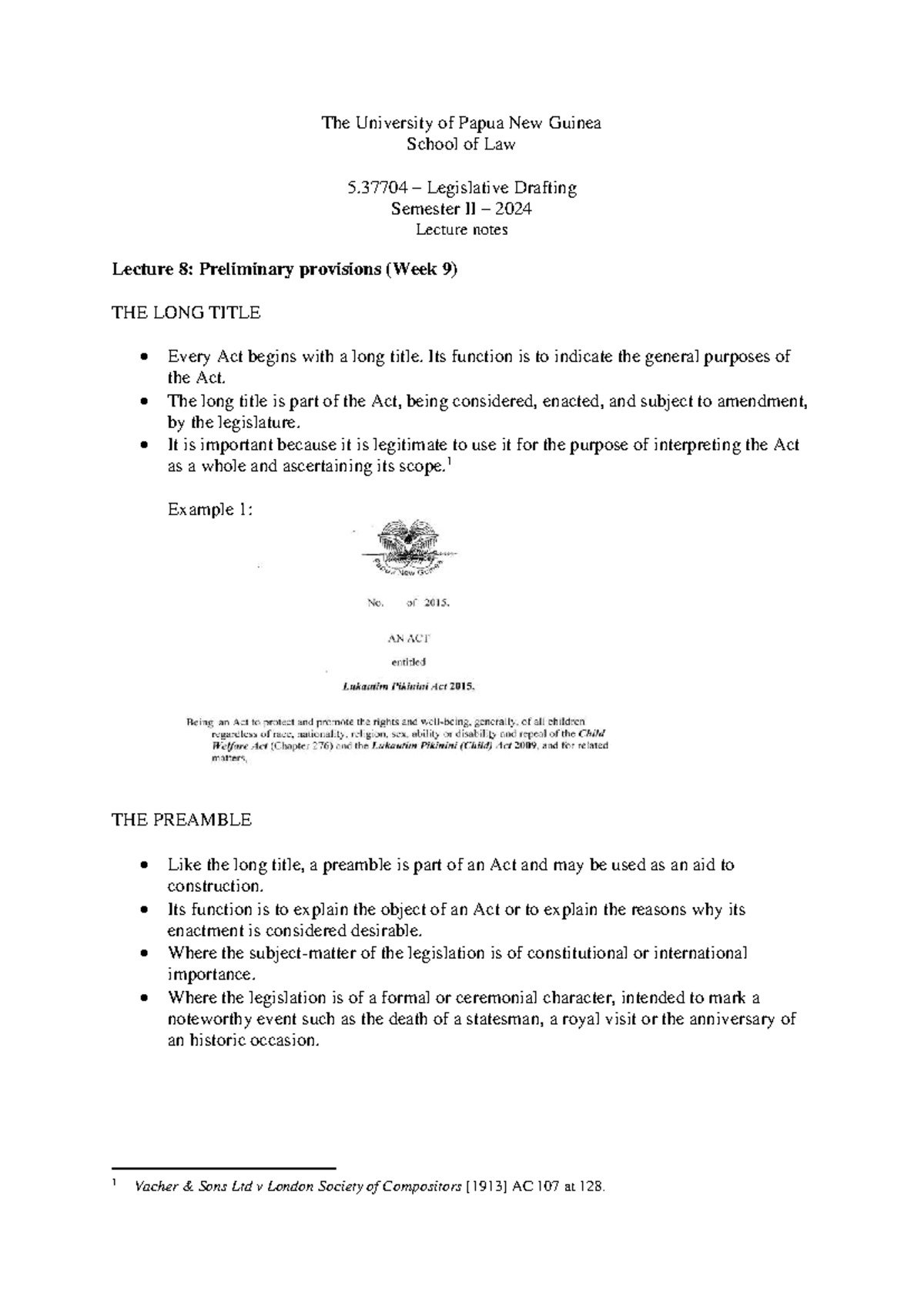 5.37704 Legislative Drafting Lecture 8: Long Title & Commencement - Studocu