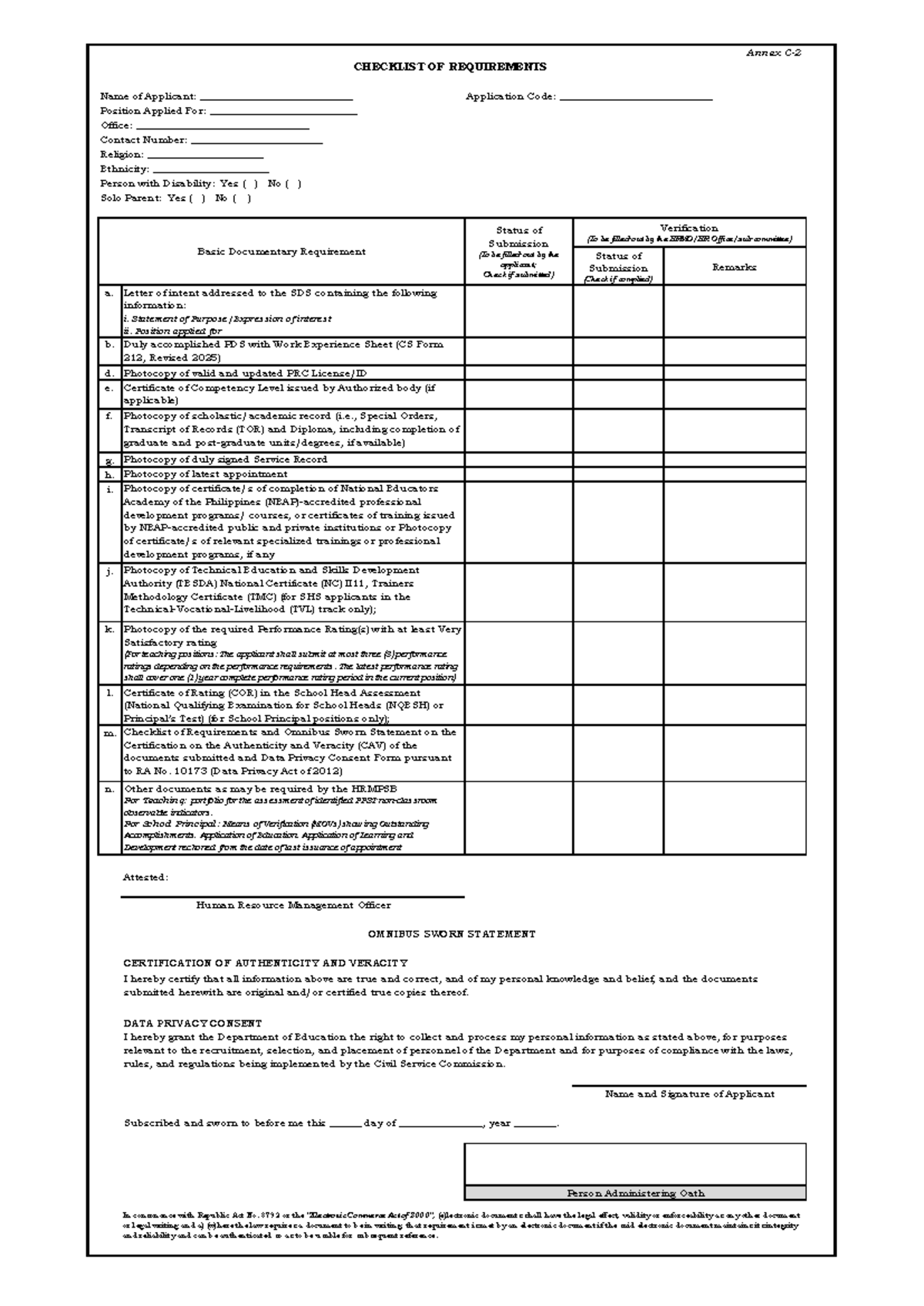 Checklist of Requirements & Omnibus Sworn Statement 2025 - Studocu